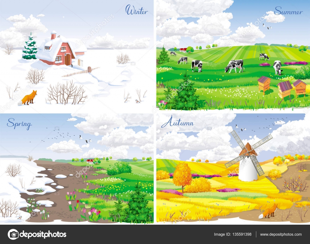 4 seasonal landscapes Stock Vector Image by ©LisaShu #135591398