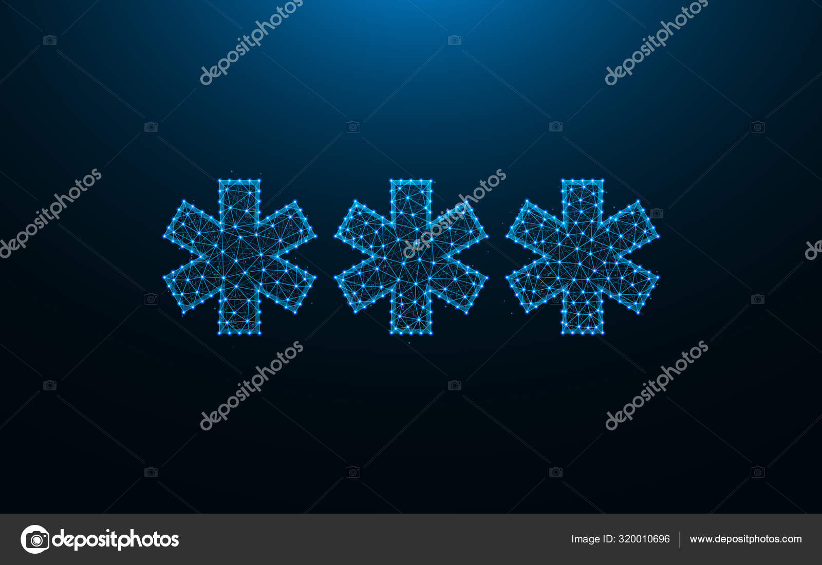 Three asterisk low poly design, abstract geometric template, password ...