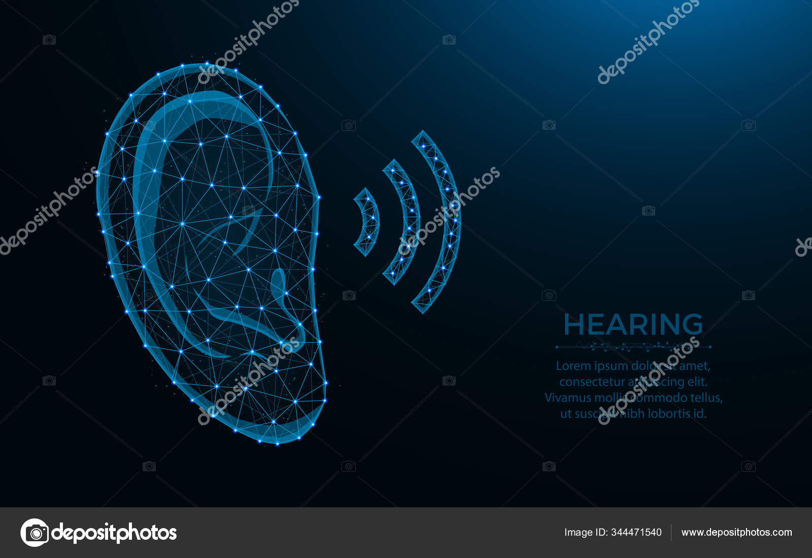 Hearing low poly design, Human ear wireframe mesh polygonal vector ...