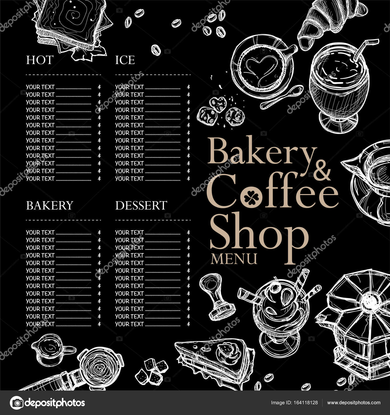 Menu cafe coffee bakery restaurant template design hand drawing graphic ...