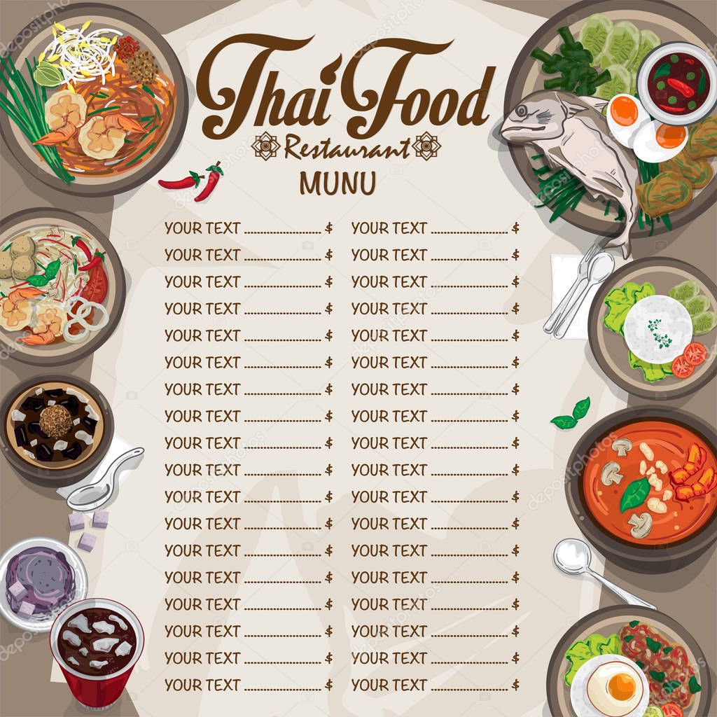 Menu Thai Food Design Template Graphic — Stock Vector © foontntd #184327938