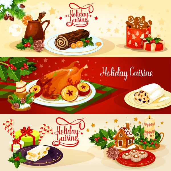 Christmas food icon with meat, fish, pastry dishes Stock Vector Image ...