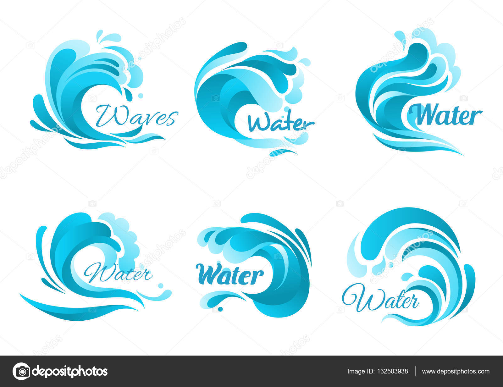 Olas y salpicaduras de agua vector iconos Vector de stock #132503938 de ...