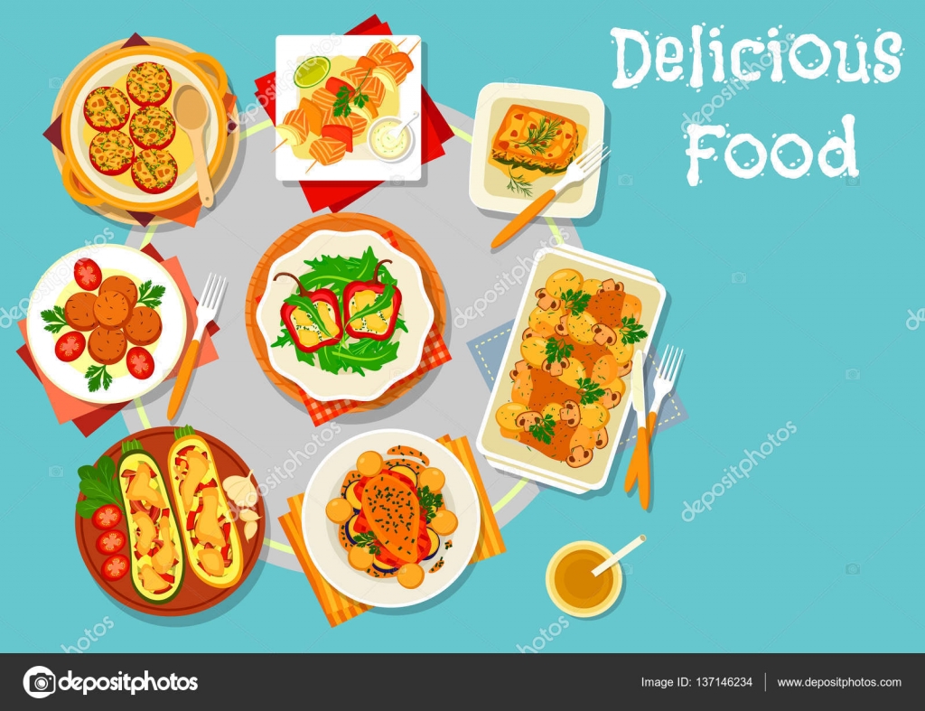 Baked dishes for healthy lunch icon Stock Vector Image by ©Seamartini ...