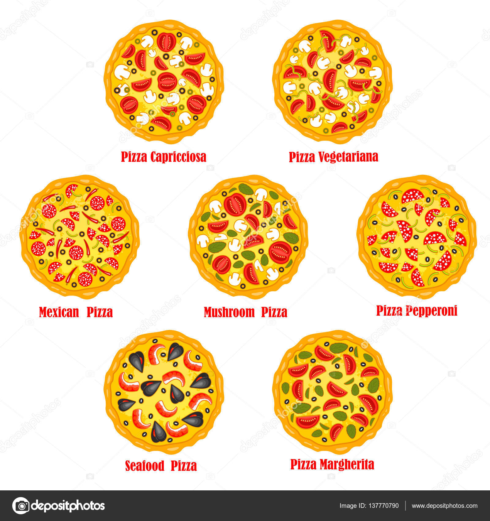 Pizza fast food vector isolated pizzeria icons set Stock Vector Image ...
