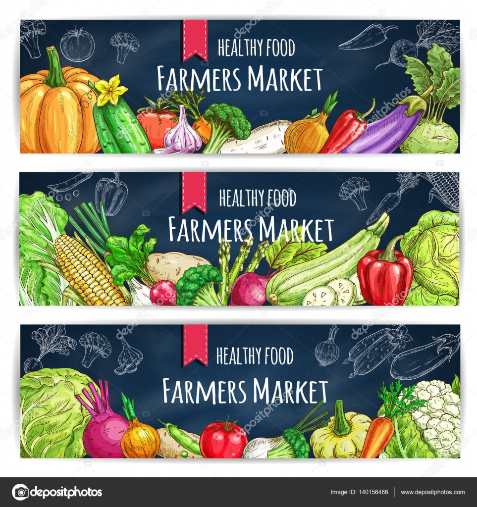 Vegetable banner with veggies sketch on blackboard Stock Illustration ...