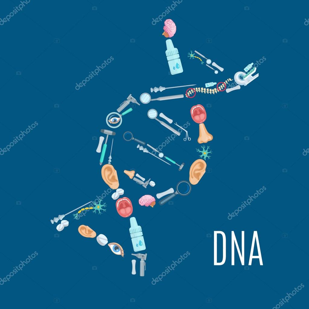 DNA strand symbol with medical examination icons — Stock Vector ...