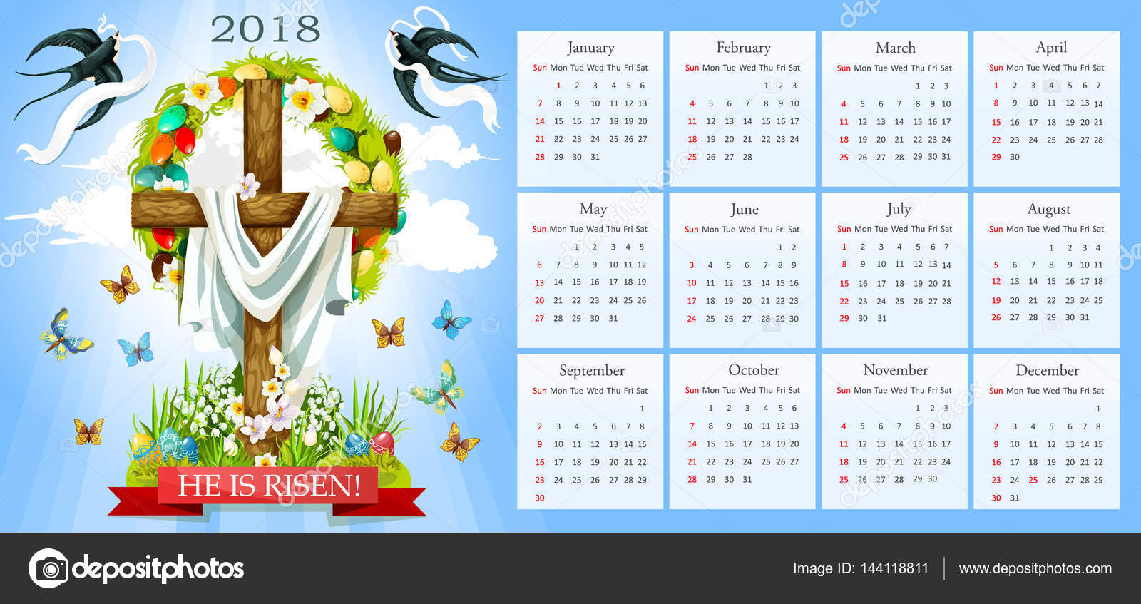 Vector calendar Easter crucifix and paschal eggs Stock Vector by ...