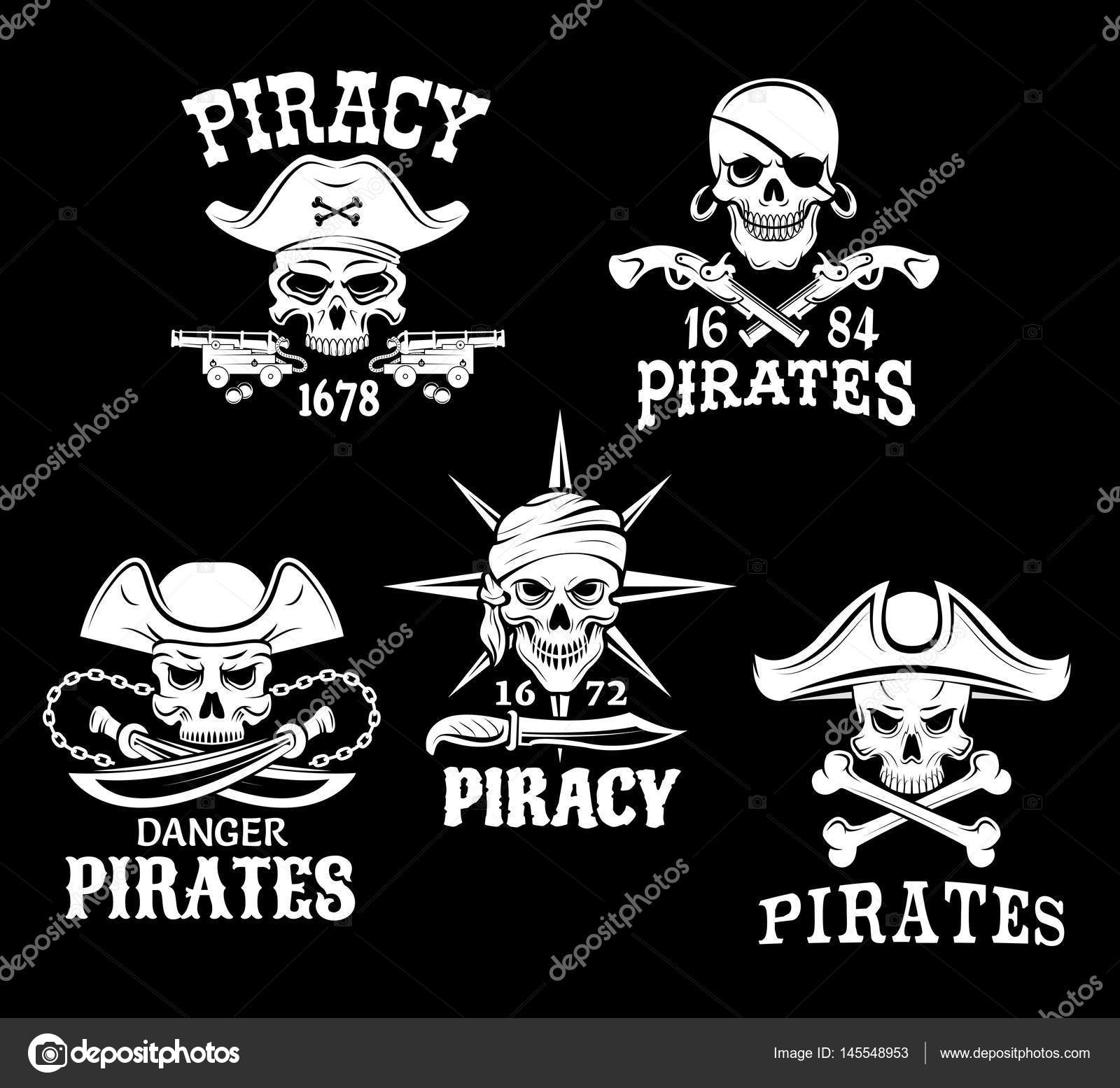 Pirate Jolly Roger simbol atau vektor ikon diatur Vektor Stok oleh ...