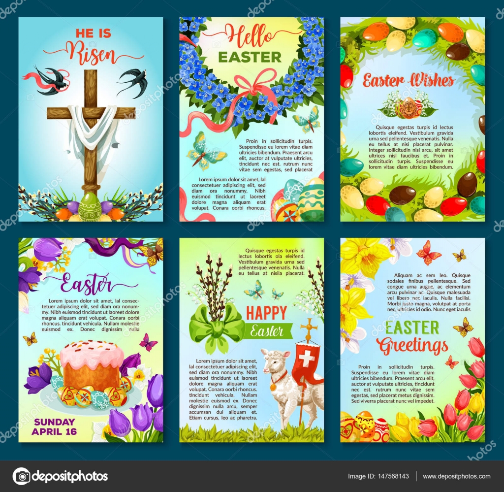 Easter poster template of egg, flower, cake, cross Stock Vector by ...