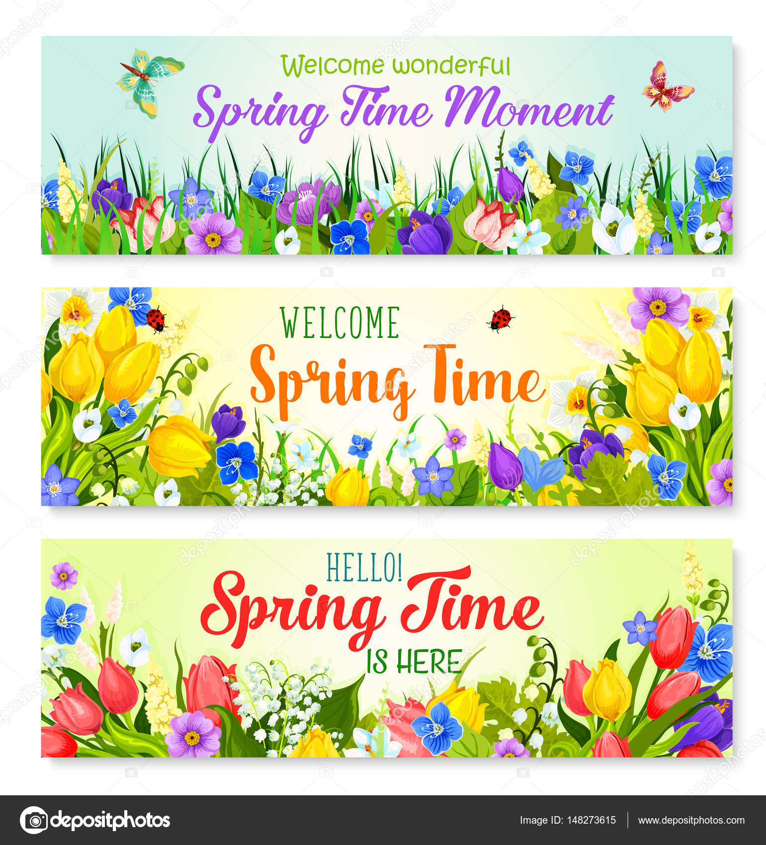 Spring flowers vector banners for holiday greeting Stock Vector by ...