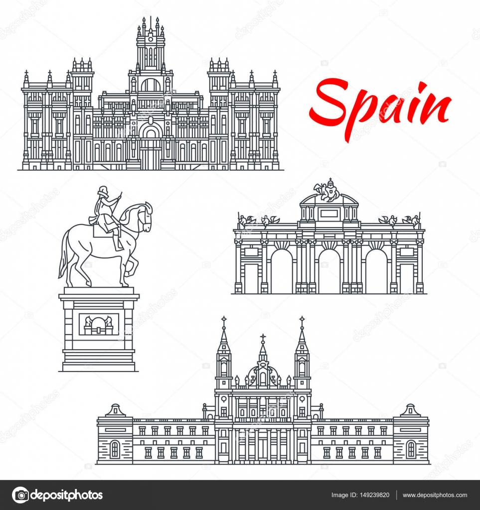 Architecture of Spain buildings vector icons — Stock Vector ...