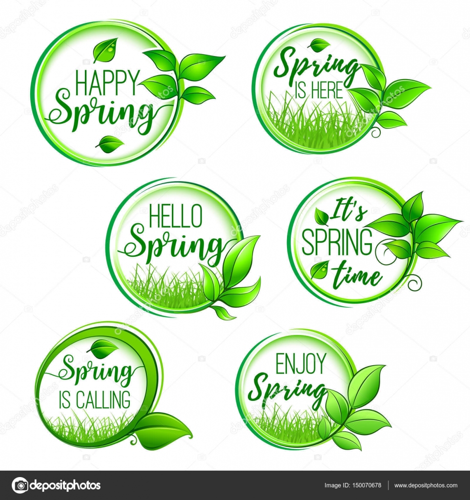 Vector green floral icons for Hello Spring design Stock Vector Image by ...
