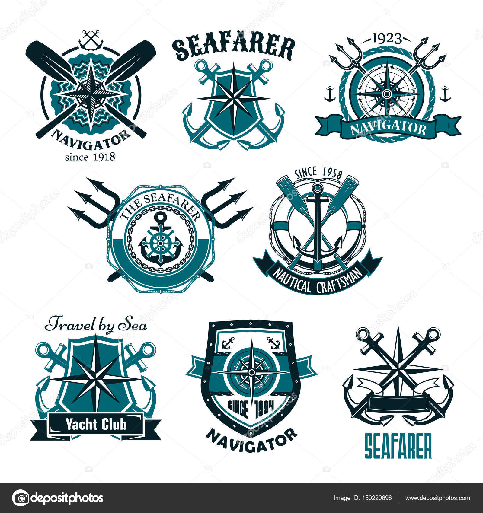 Nautical heraldic vector icons of marine seafarer Stock Vector Image by ...