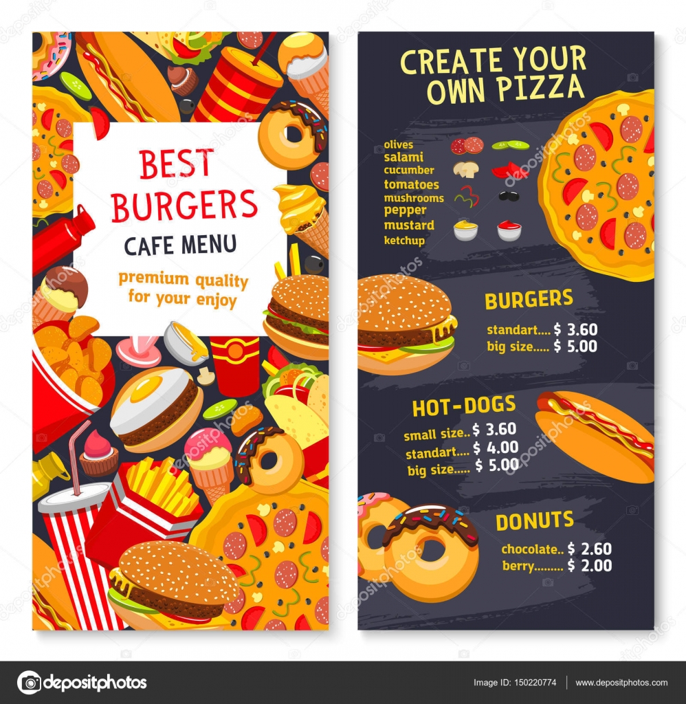 Vector menu card template for fast food meals Stock Vector Image by ...