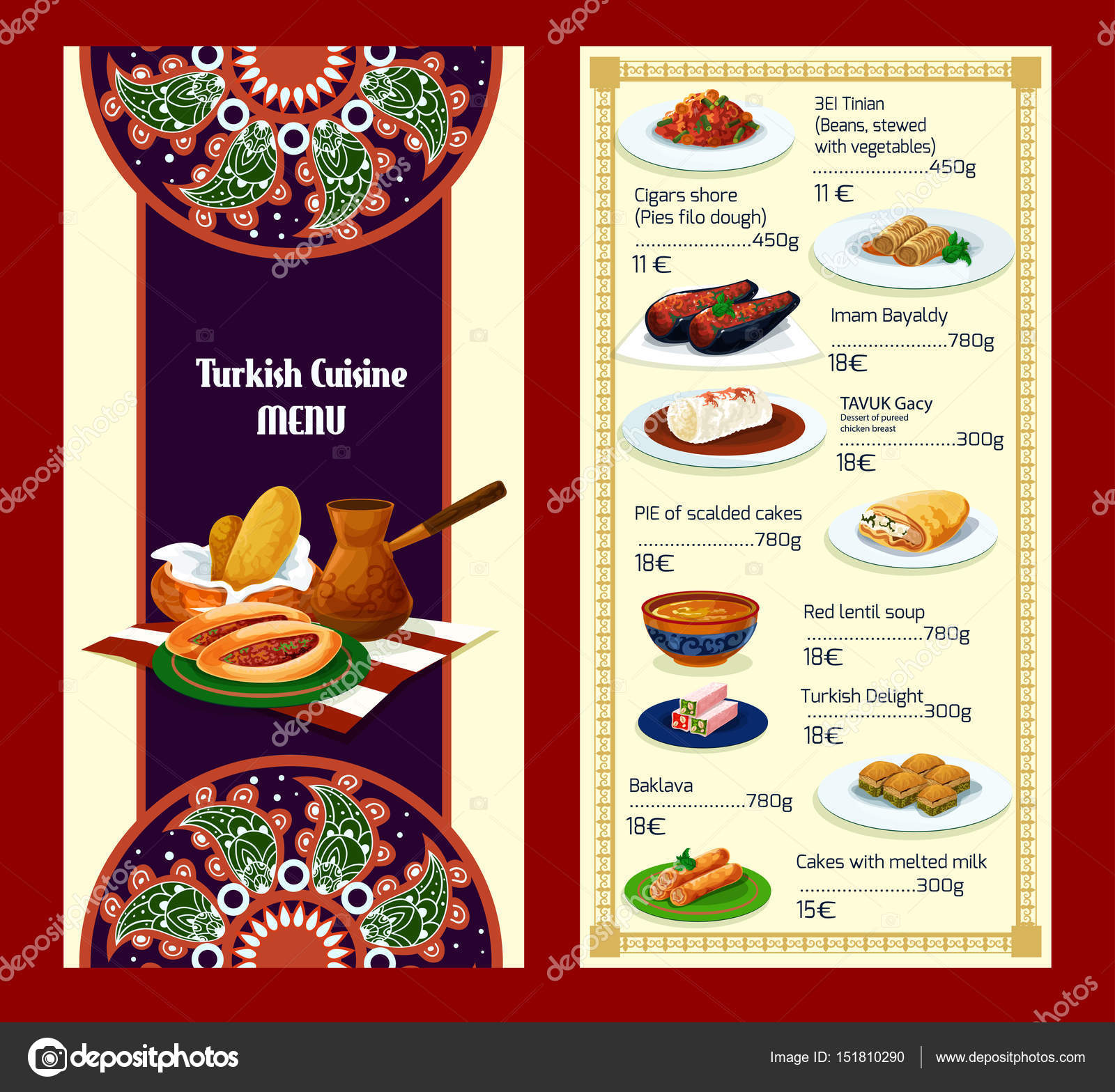 Turkish cuisine menu with delights and meat dishes Stock Vector by ...