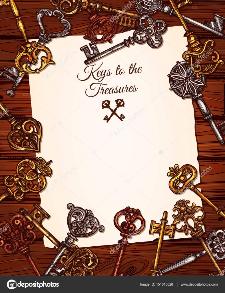 Vintage key with old paper on wooden background Stock Vector Image by ...