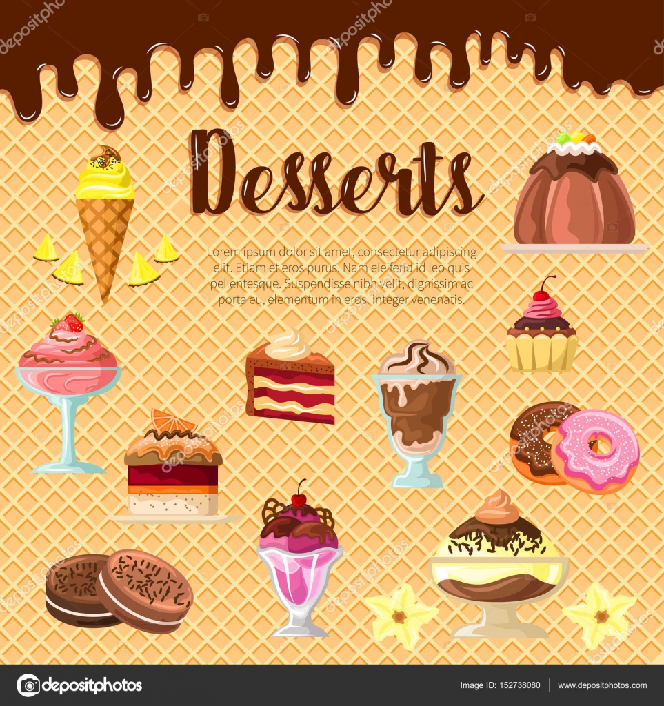 Vector desserts and cakes on chocolate waffle Stock Vector by ...