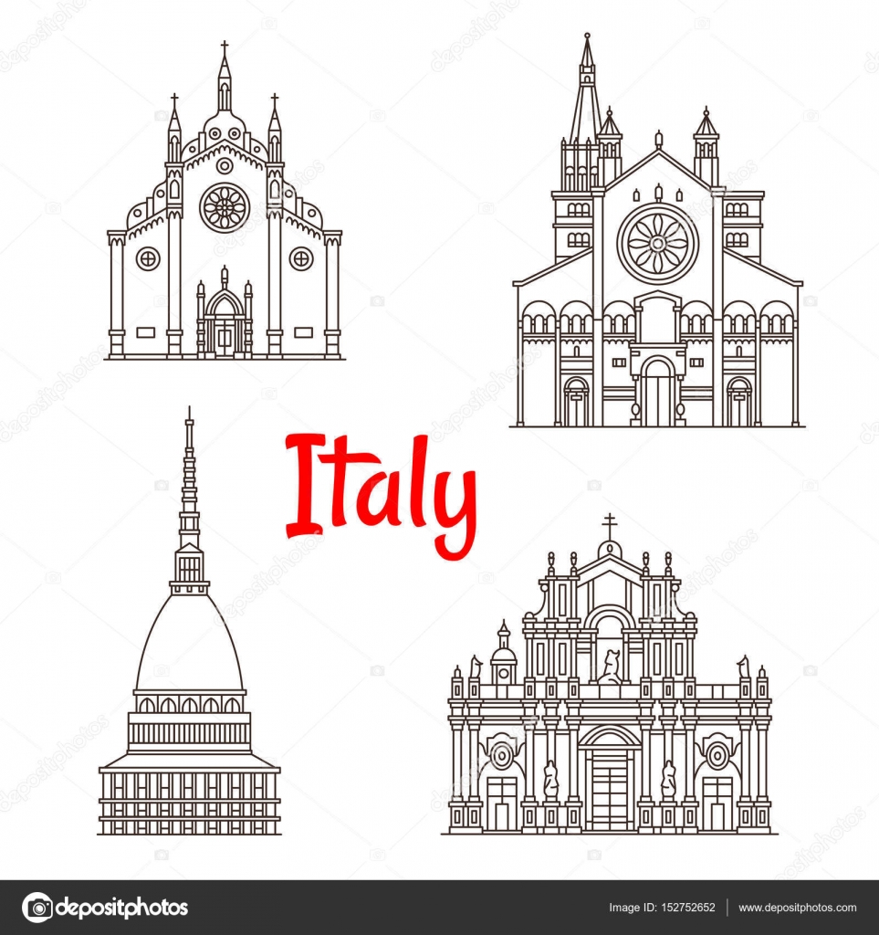 Italian architecture Italy landmarks vector icons Stock Vector by ...
