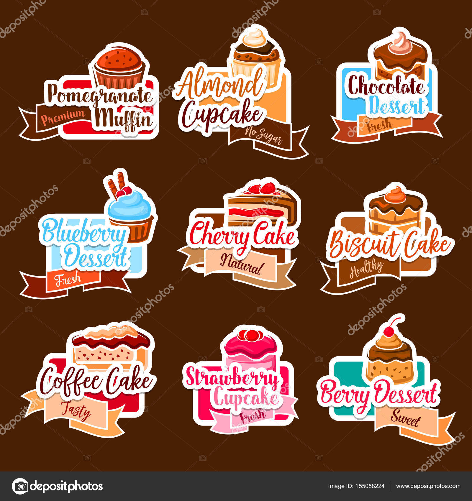 Bakery shop vector stickers for dessert cakes Stock Vector by ...