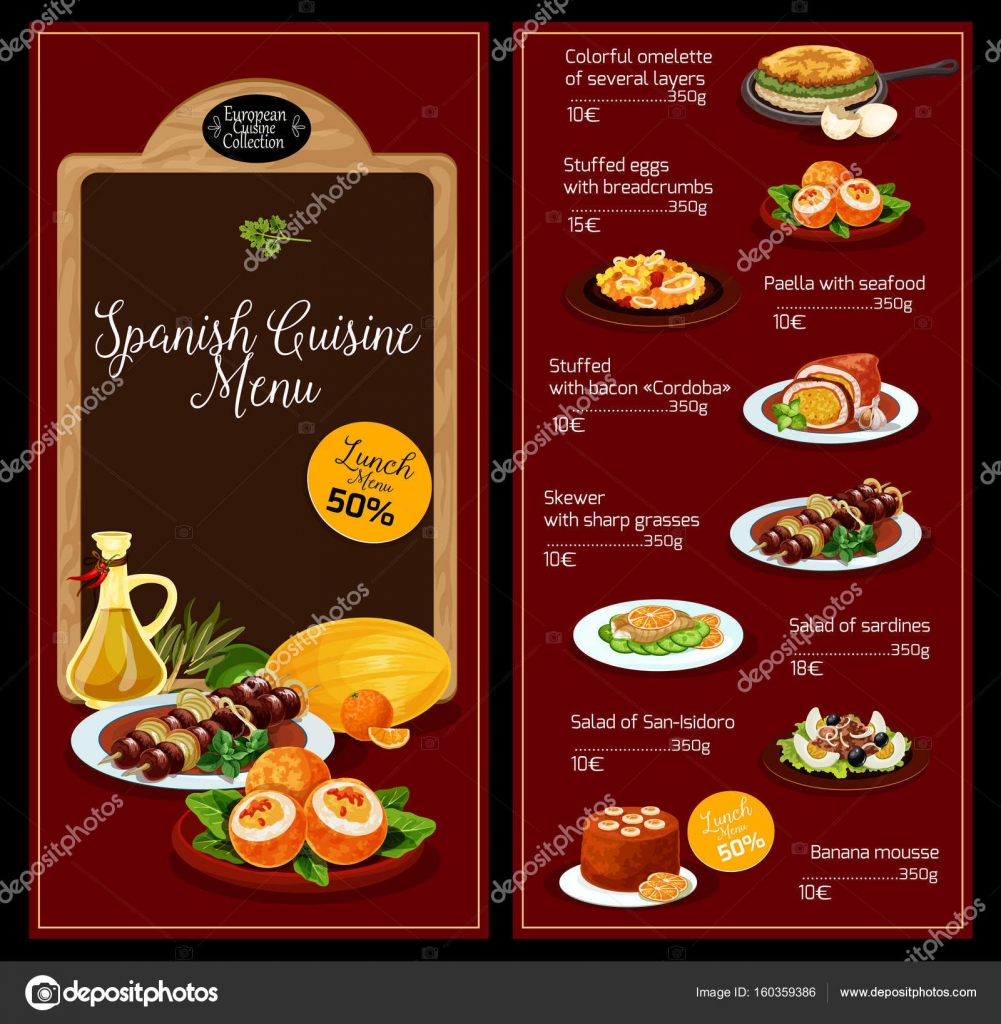 Vector lunch menu template for Spanish cuisine Stock Vector Image by ...
