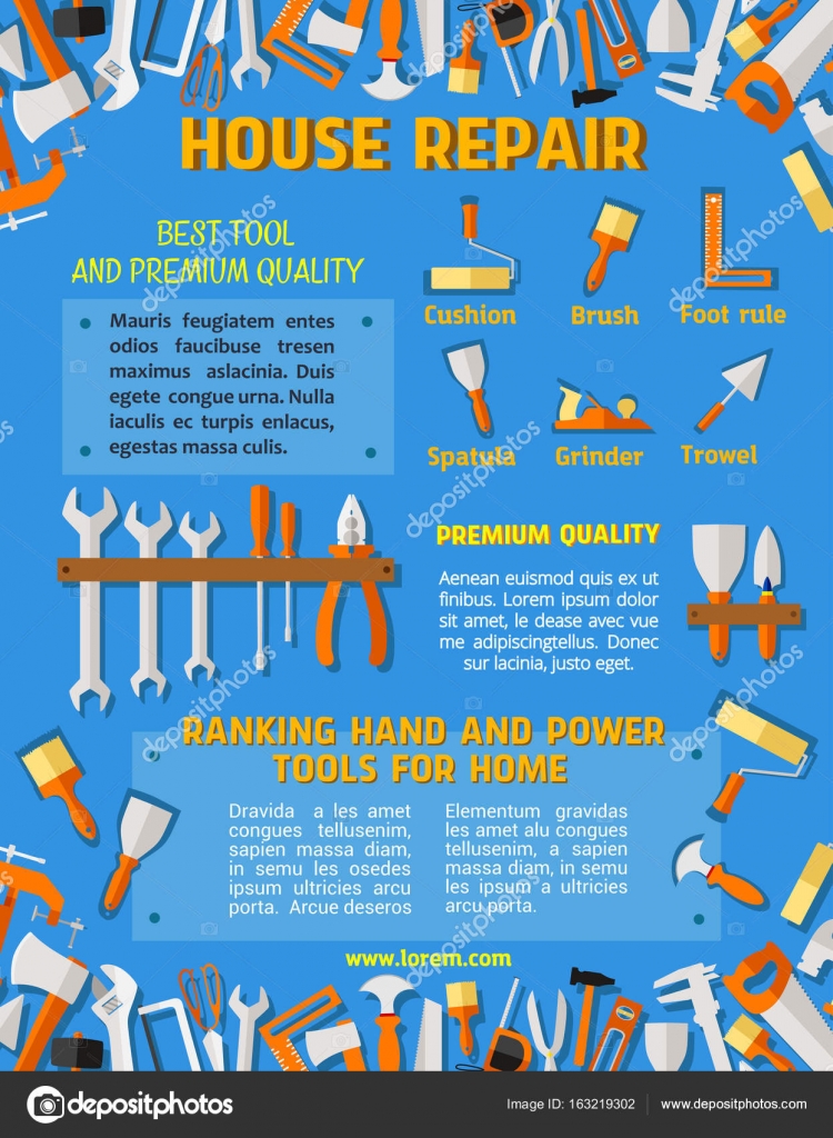 Vector poster template of house repair work tools Stock Vector Image by ...