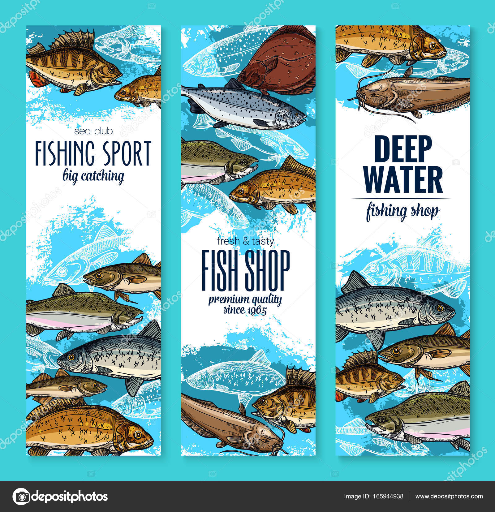 Sea fish banners for seafood or fishing design Stock Illustration by ...