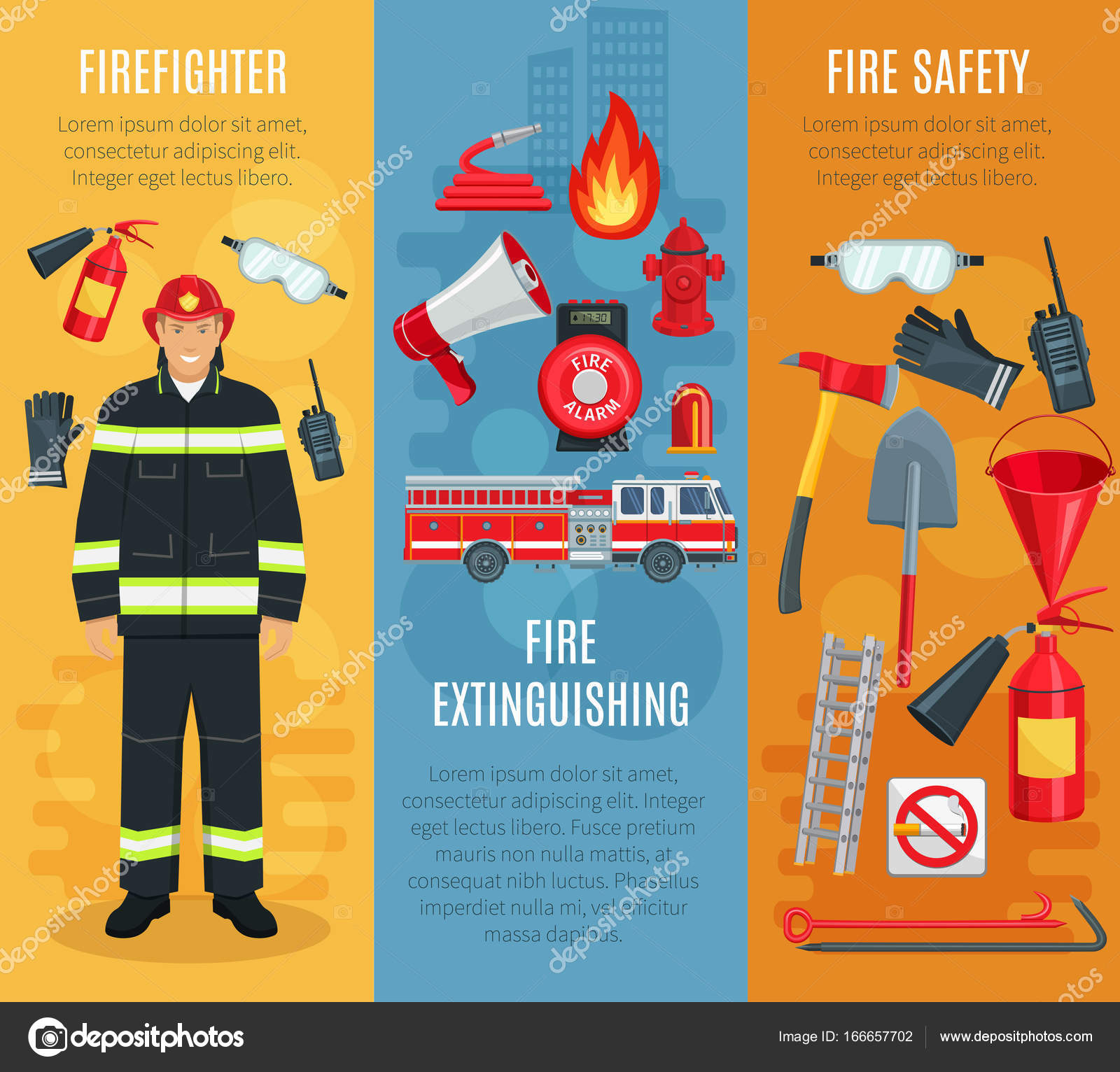 Firefighting vector banners set of fireman tools Stock Vector Image by ...