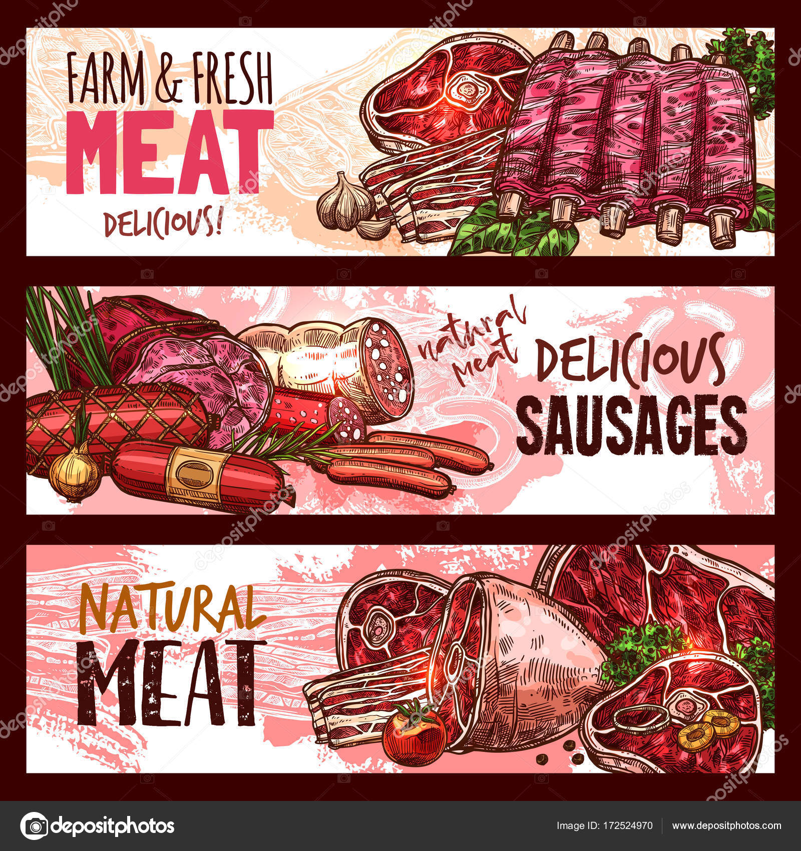 Vector sketch butchery shop meat product banners Stock Vector Image by ...