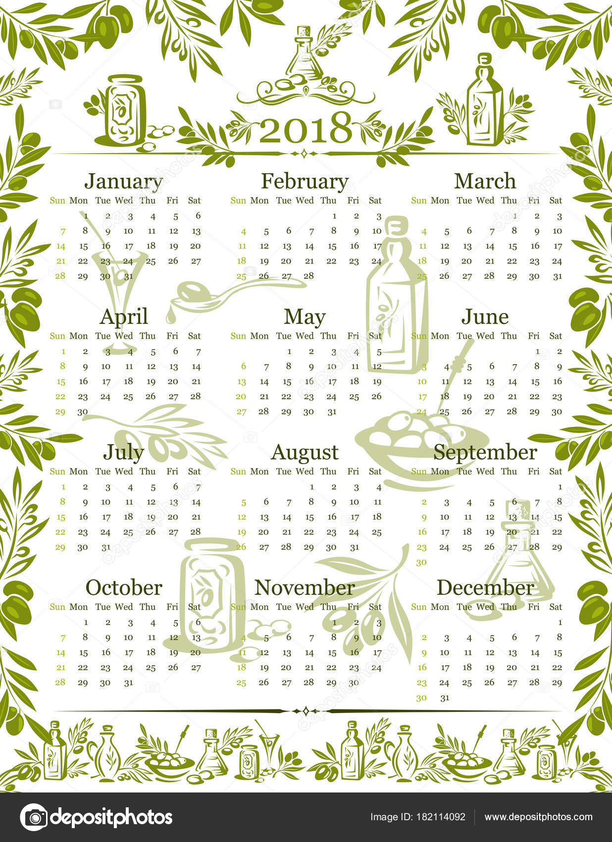 Vector olives olive oil calendar 2018 design Stock Vector Image by ...