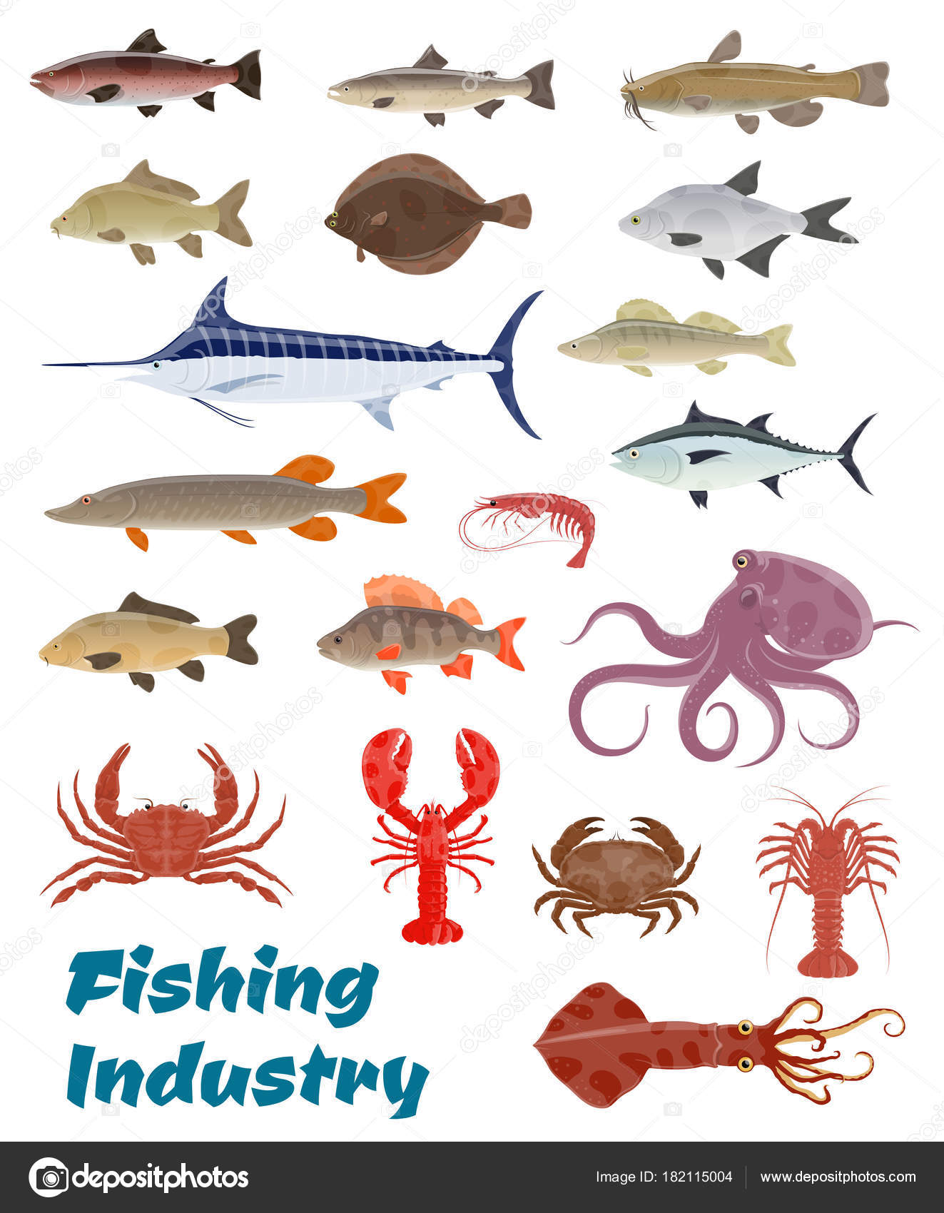 Vector fresh fish catch icons for fishery industry Stock Vector Image ...