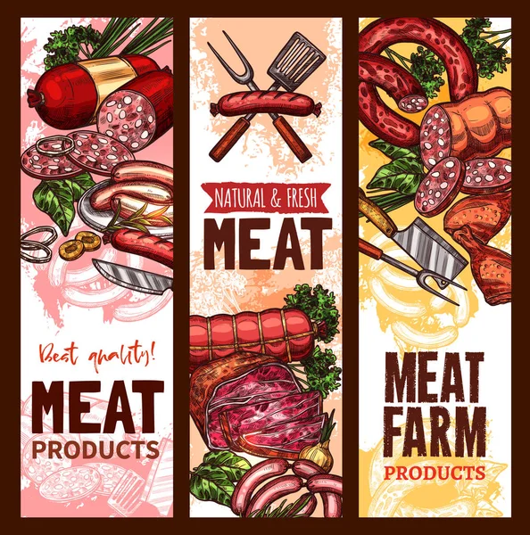 Vector sketch butchery shop meat product banners Stock Vector Image by ...