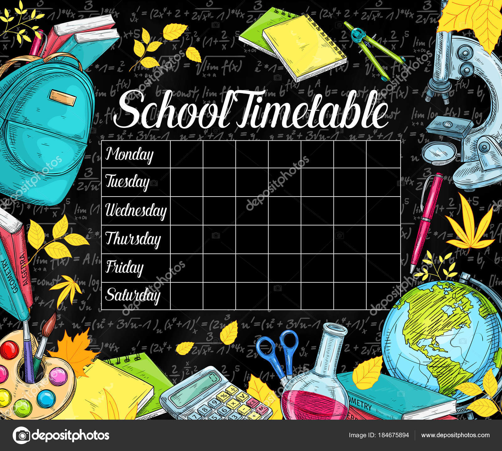 School vector timetable on black chalkboard Stock Vector Image by ...