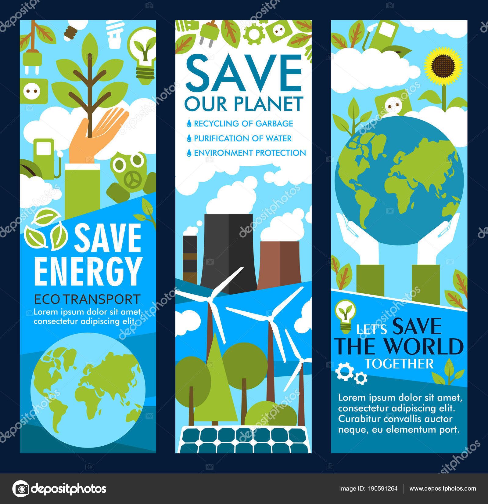 Vector save energy or eco planet lifestyle banners Stock Vector Image ...