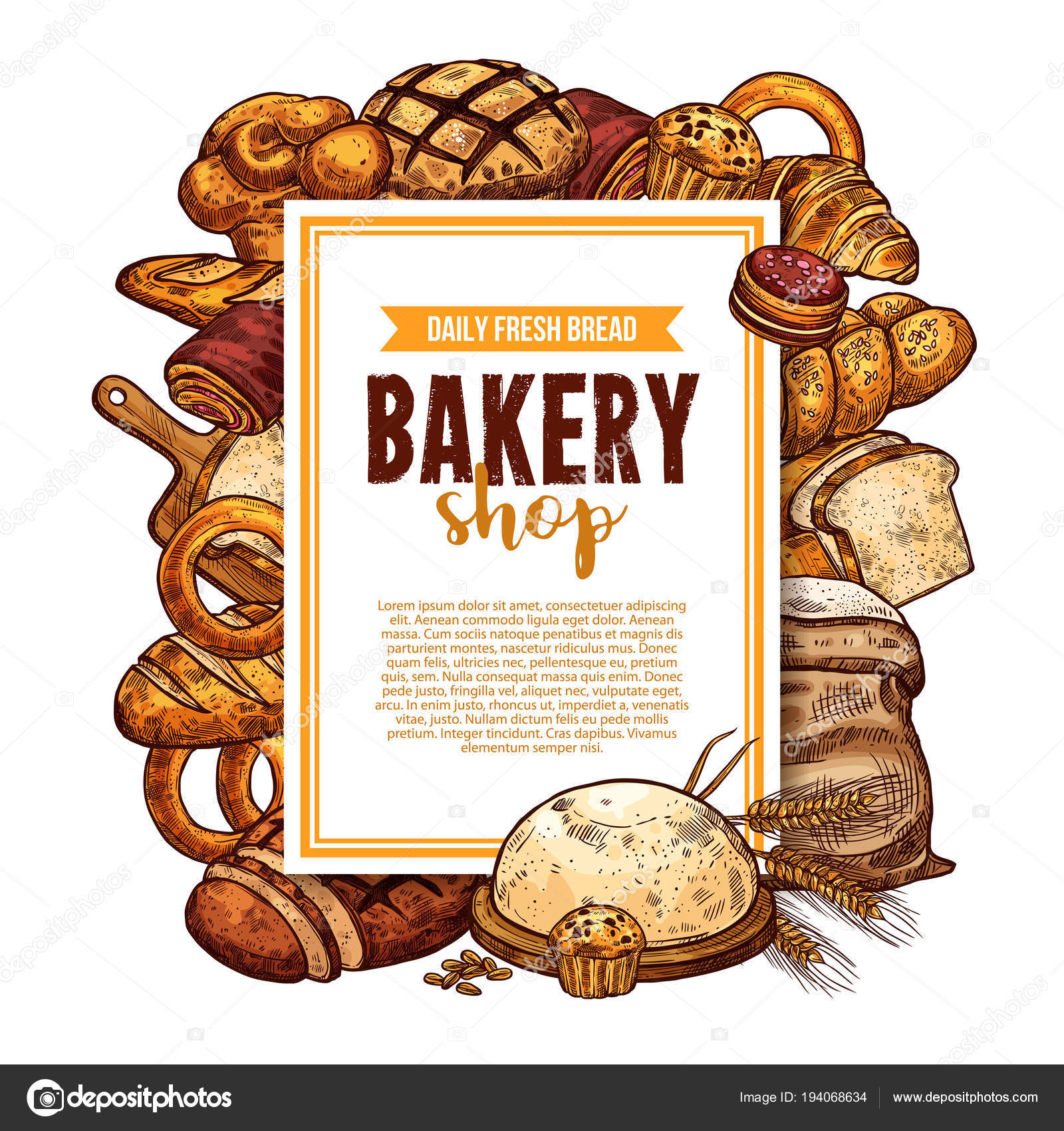 Bread and pastry sketch frame for bakery banner Stock Vector Image by ...