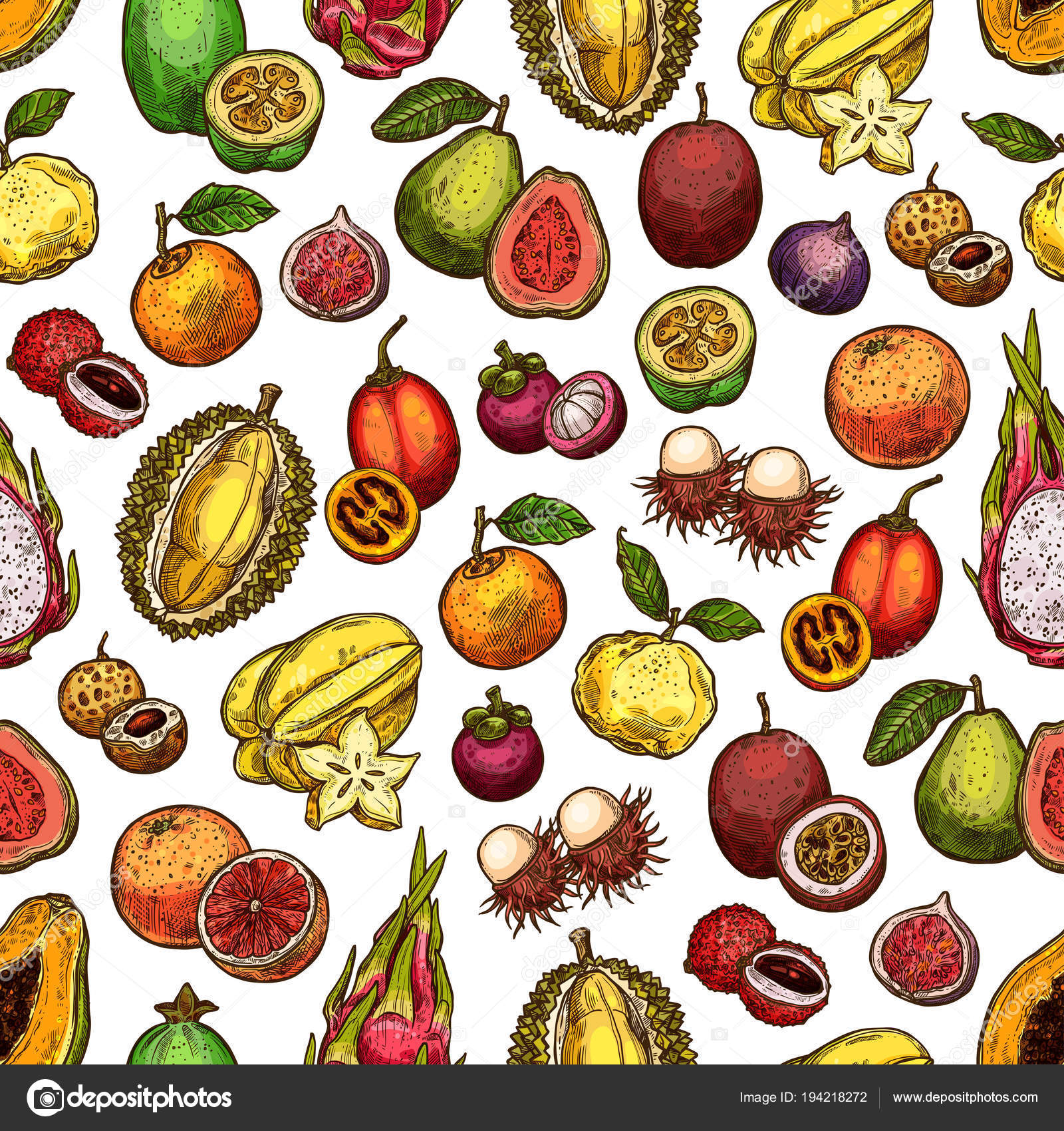 Exotic fruit and berry seamless pattern background Stock Vector by ...