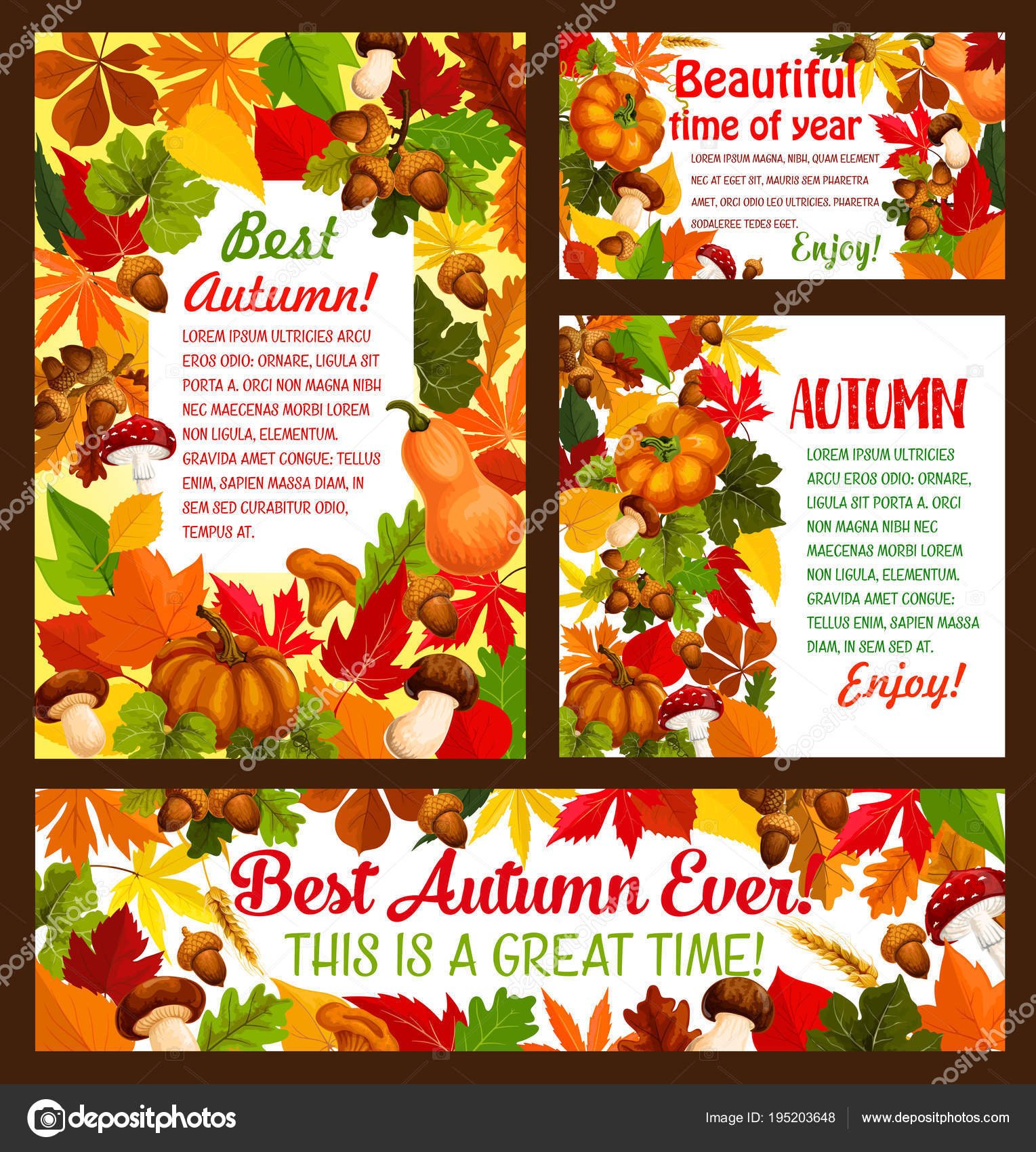 Autumn maple leaf, acorn and pumpkin vector poster Stock Vector Image ...