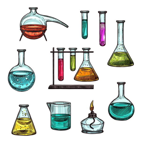 Chemical laboratory glass and equipment sketch — Stock Vector ...