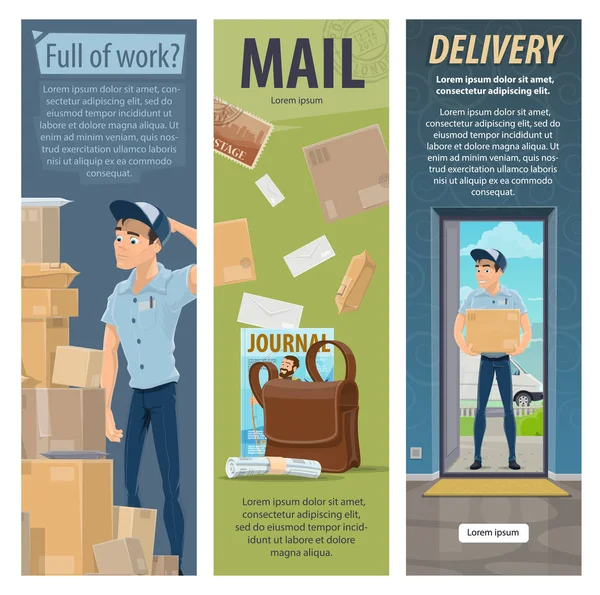 Postman at post office with mail, letter, parcel Stock Vector Image by ©Seamartini #215872310