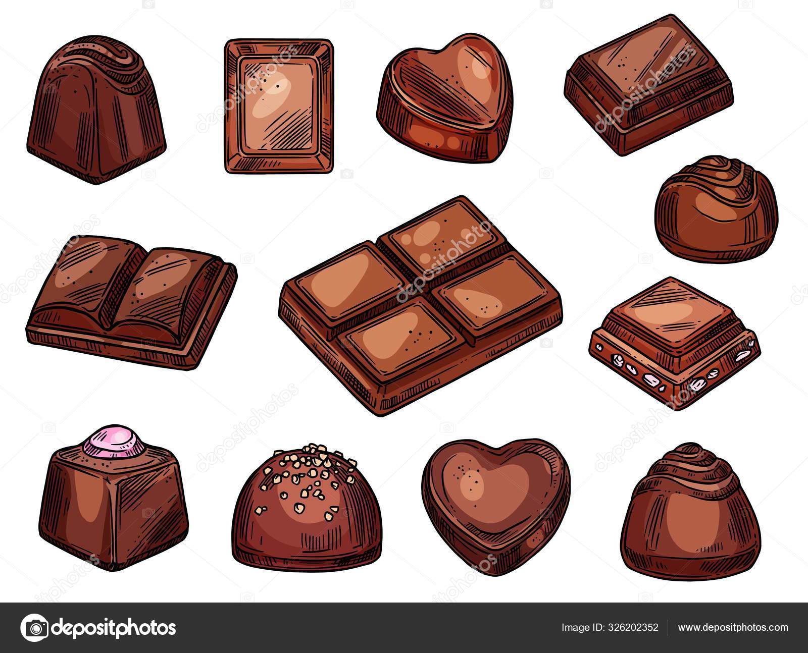 Chocolates icons, choco candies and sweets sketch Stock Vector by ...
