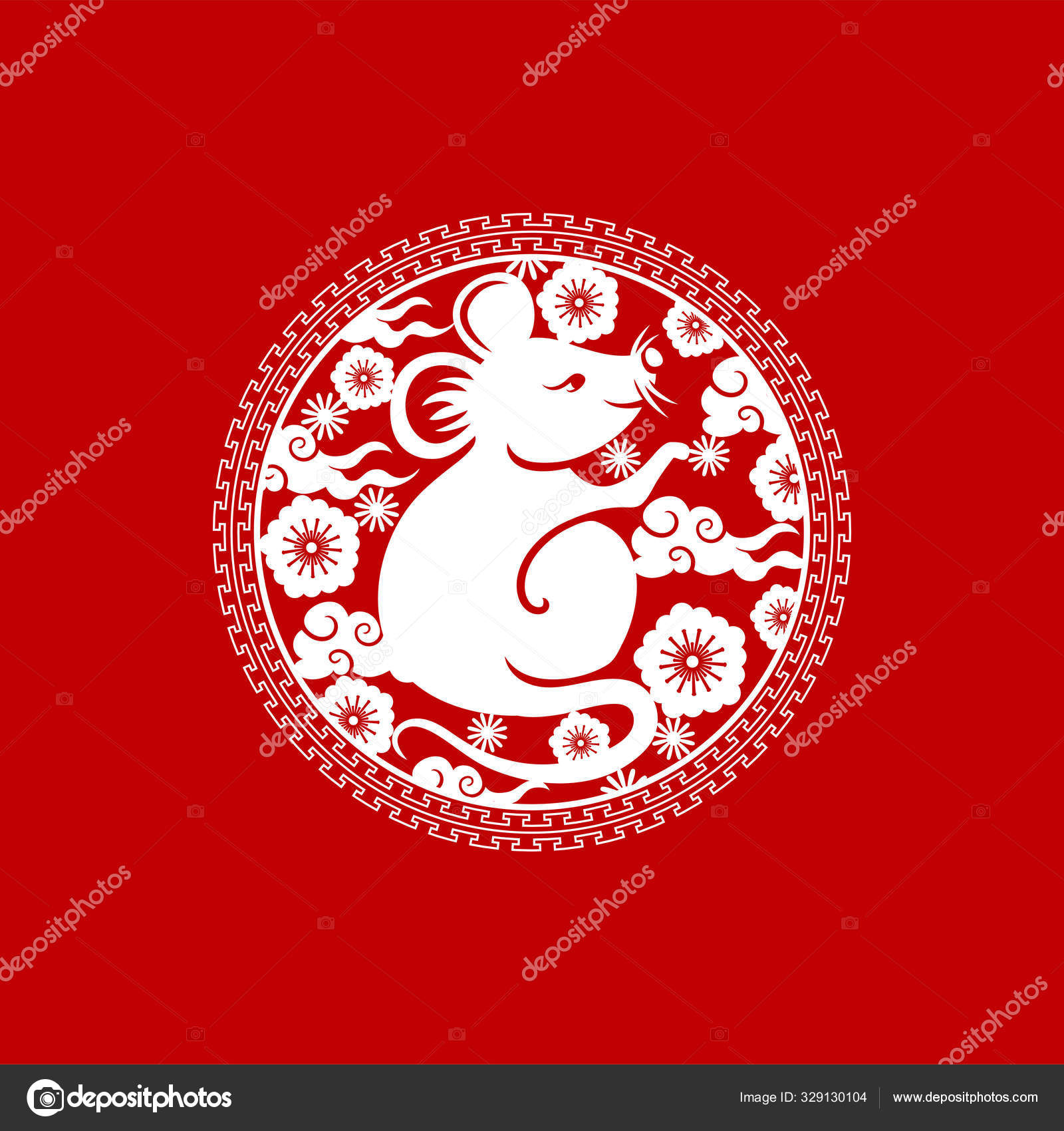 Rata símbolo del Año Nuevo Chino, sakura y pagoda Vector de stock ...