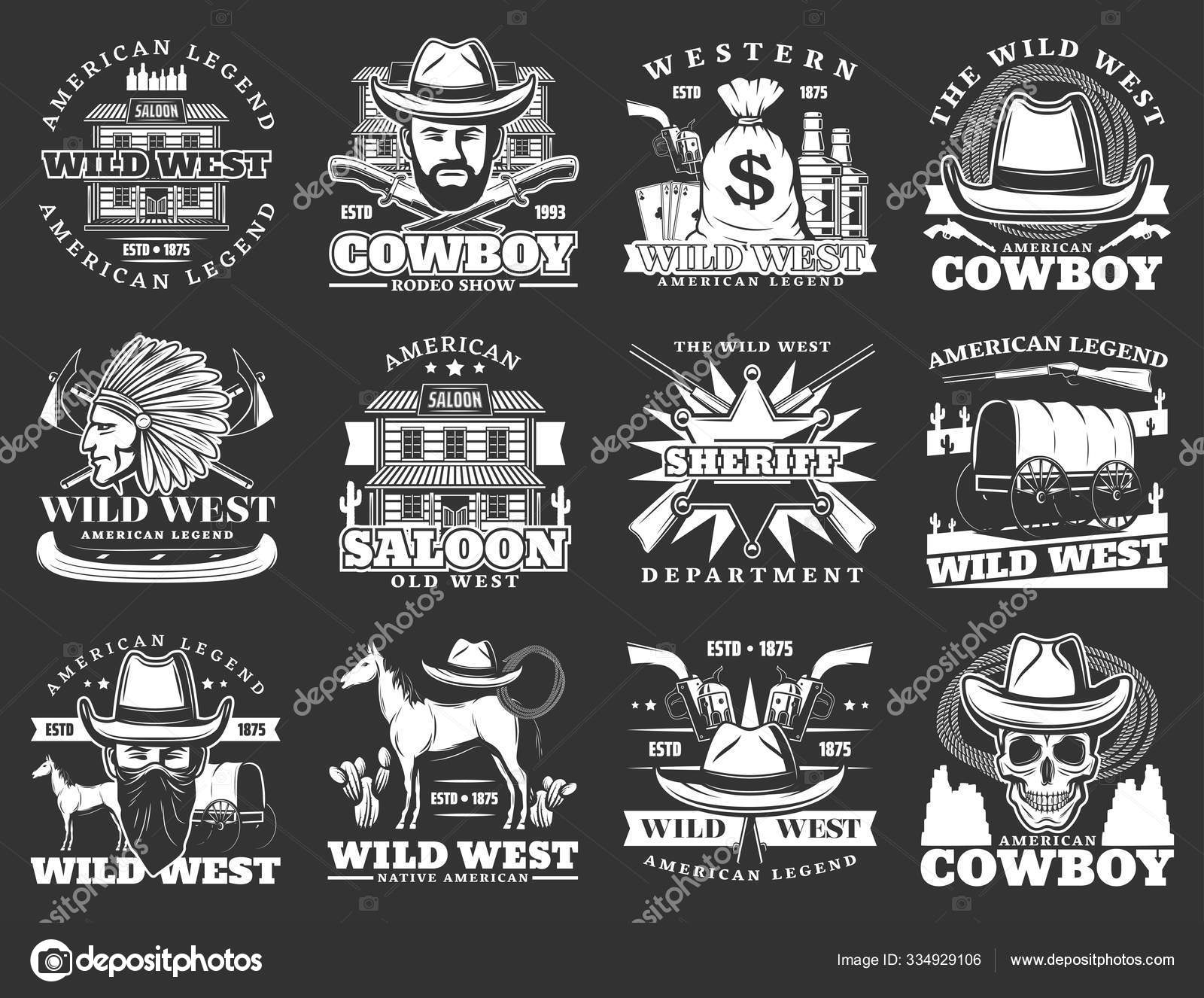 Western saloon, cowboy. Wild west isolated icons Stock Vector by ...