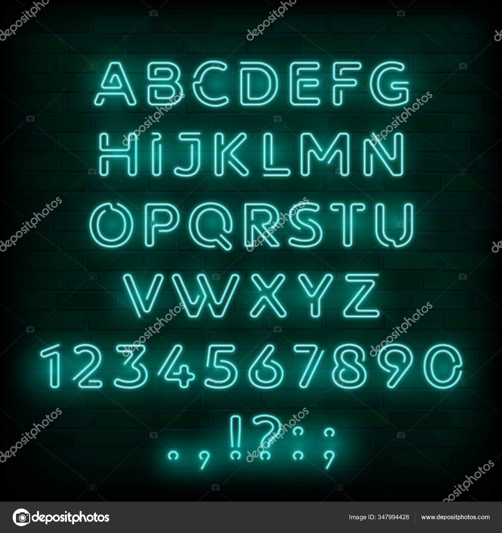 Neon Font Type Alphabet Letters Numbers Blue Neon Type Vector Stock ...
