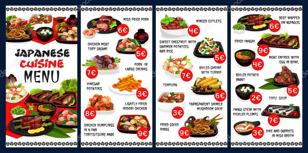 Menú de platos de cocina japonesa, comidas tradicionales de Japón ...
