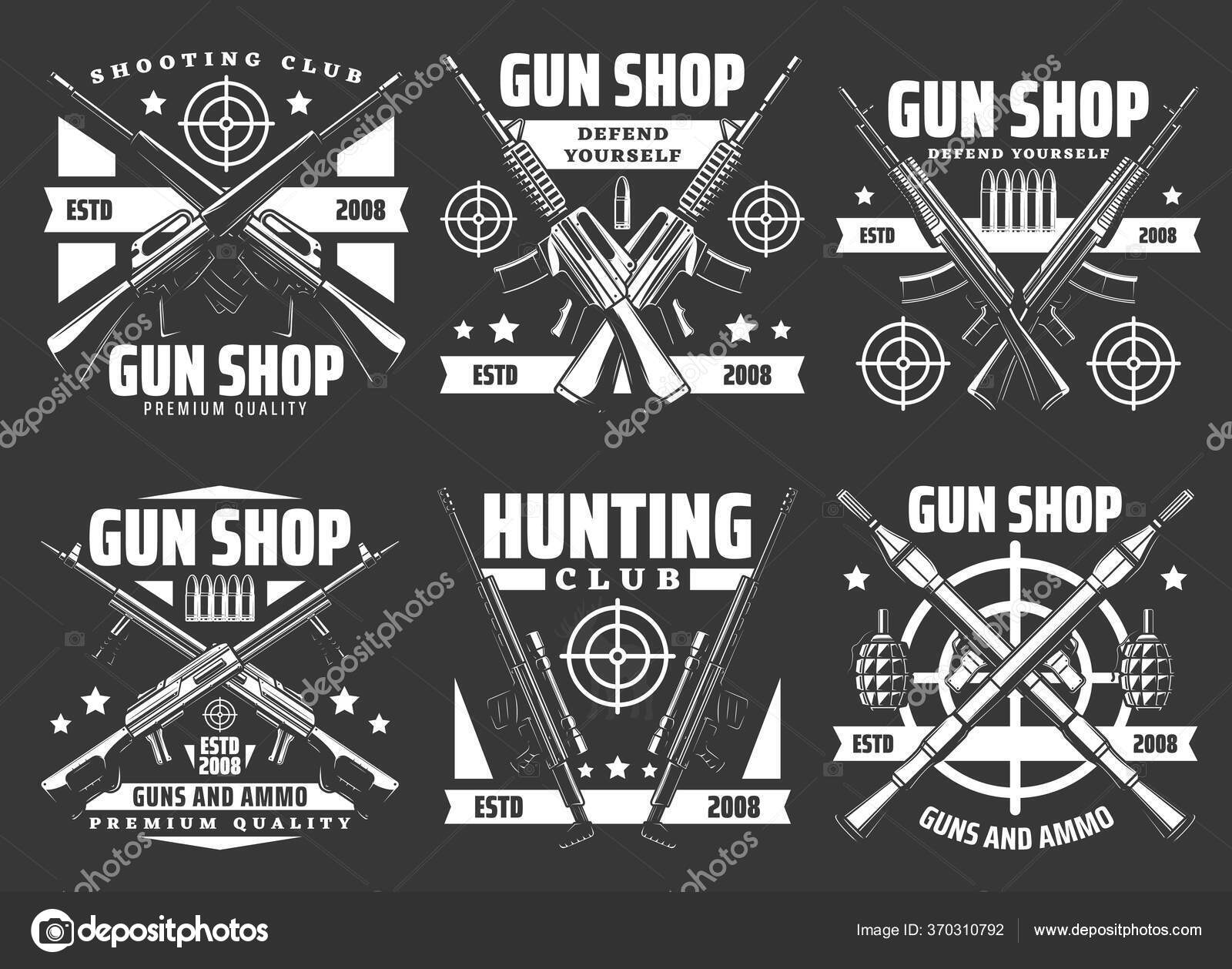 Gun Shop Military Ammunition Weapon Store Vector Icons Hunting Ammo ...