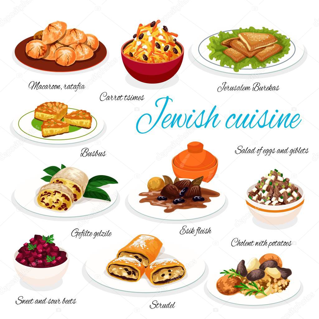 Cocina judía platos menú vectorial. Comida israelí, comida kosher judía ...