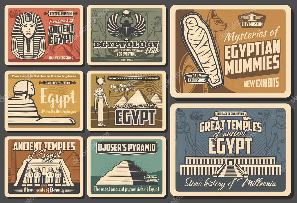 Carteles retro vectoriales del Antiguo Egipto. Pirámides de El Cairo ...