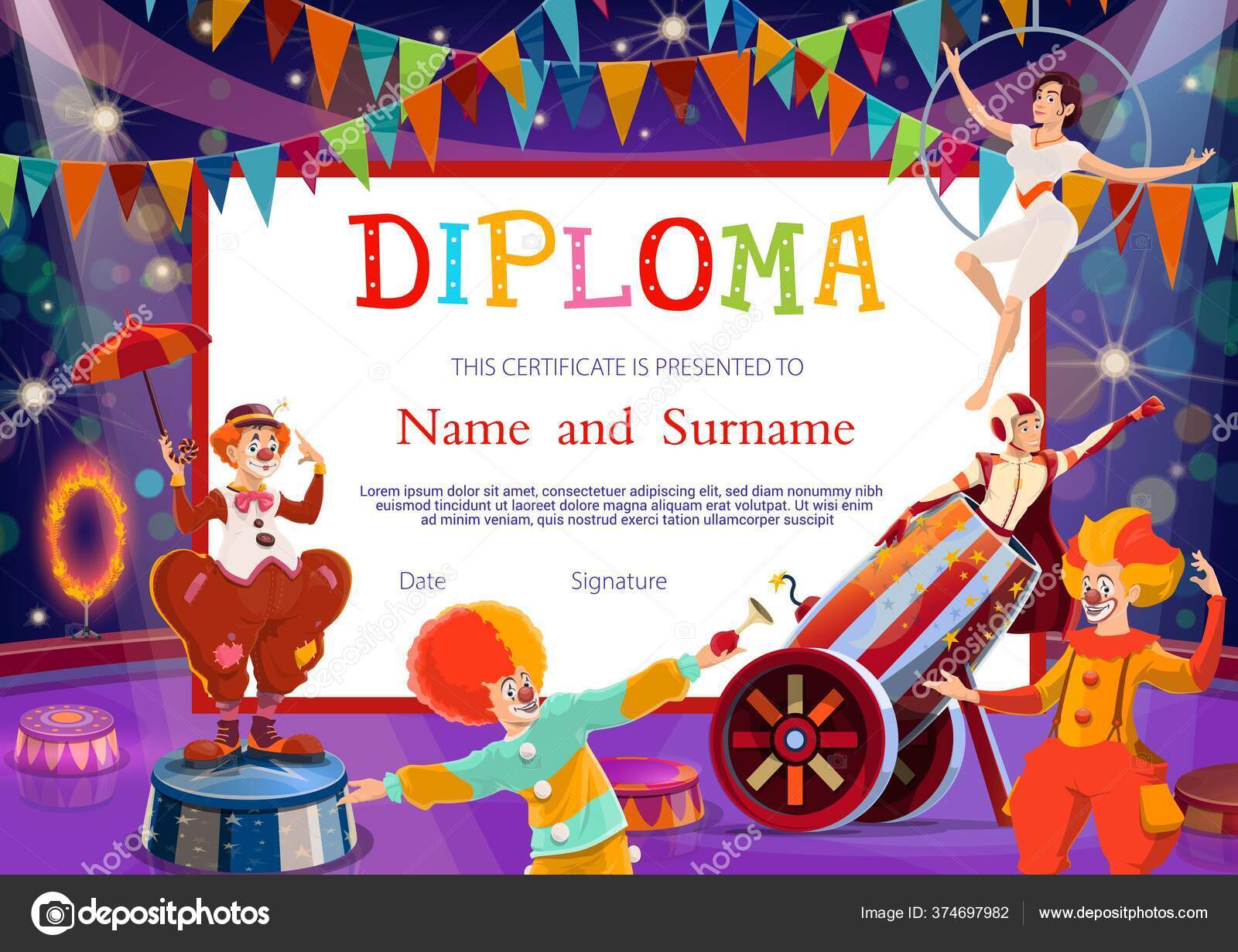 Modelo Vetor Certificado Diploma Educação Para Crianças Com Artistas ...