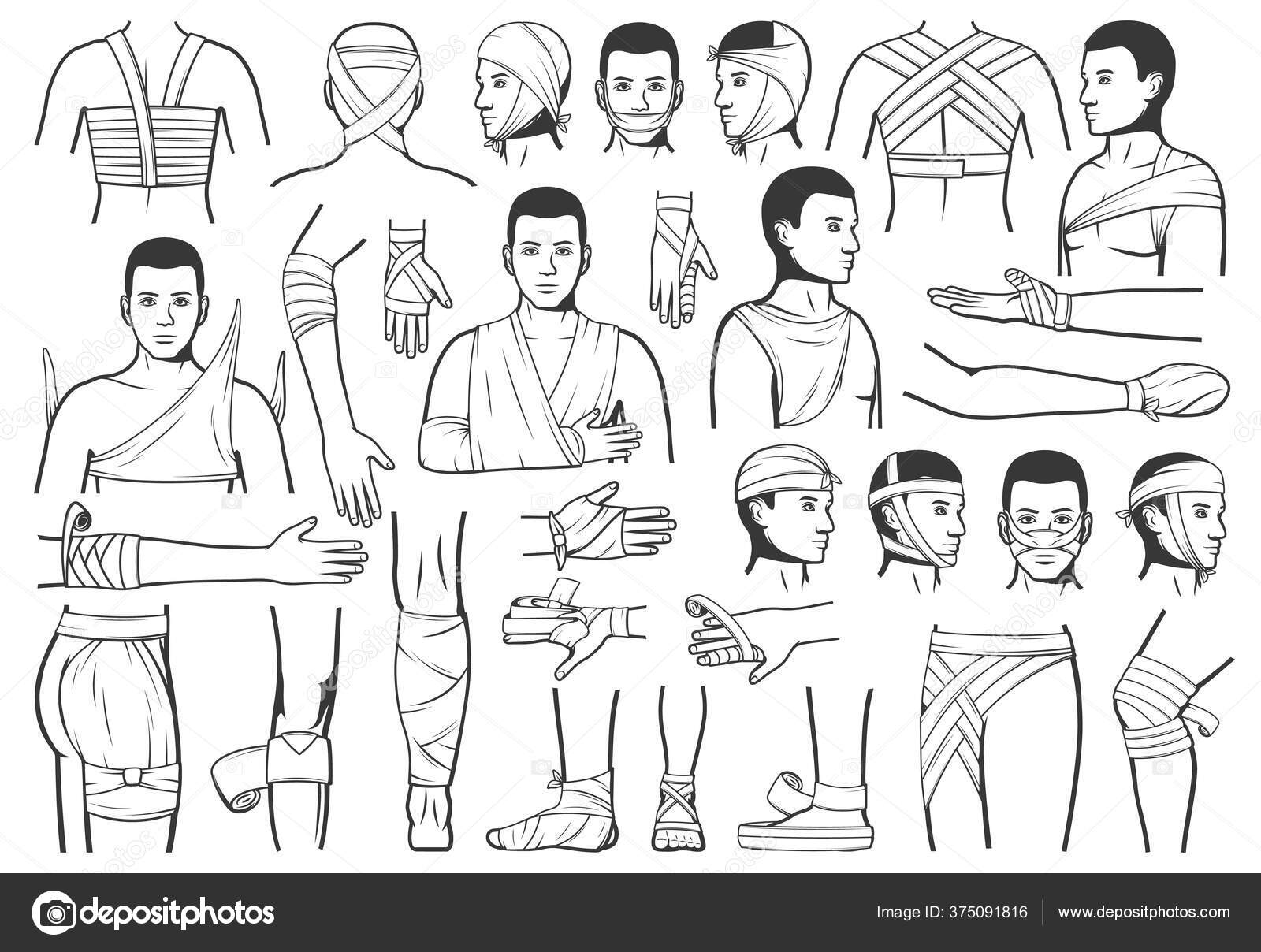 Trauma Bandaging Wound First Aid Vector Characters Accident Injury ...