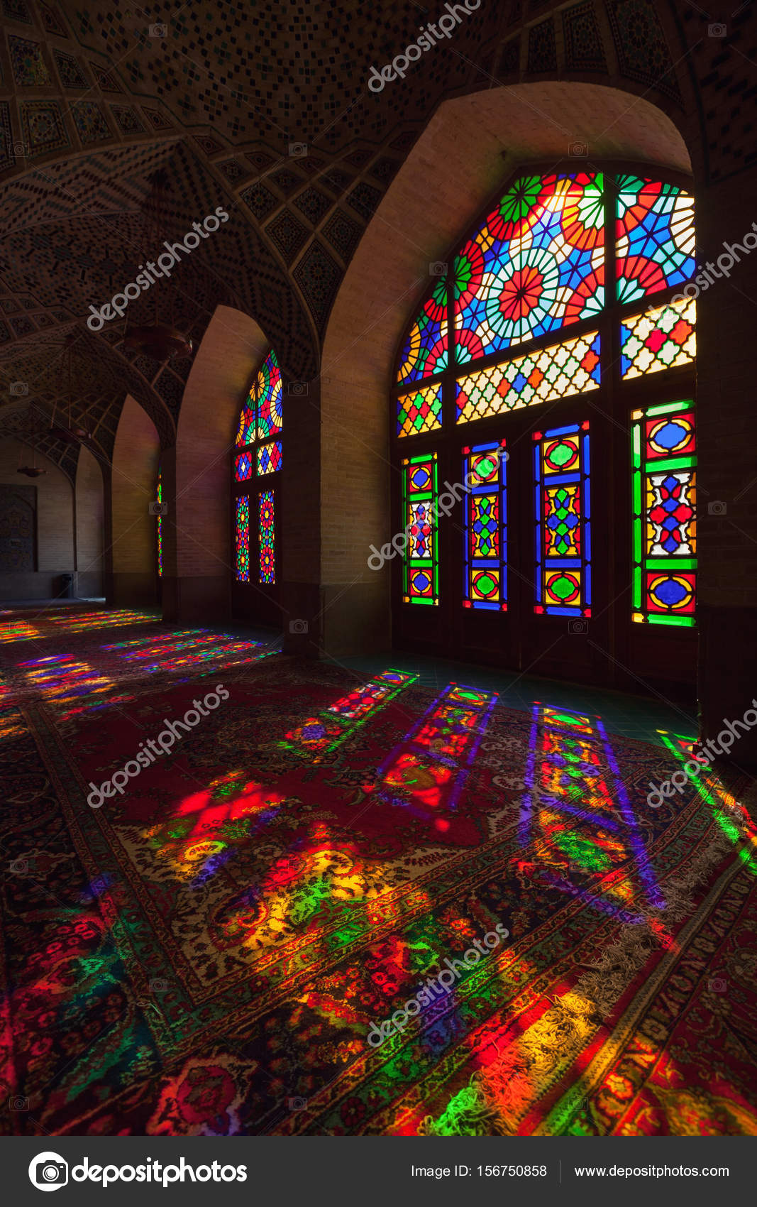 Colorful Lights Passing Through Stained Glass Windows of Nasir al-mulk ...